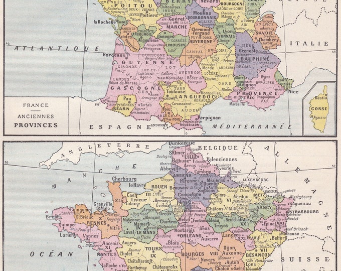 Vintage Map of France Regions and Military Centres Original 1922 French ...