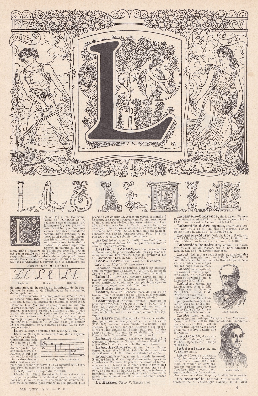 Original French Alphabet Letter L Lithograph From LAROUSSE Nouveau ...