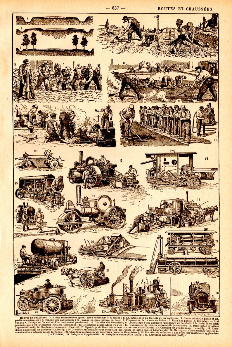 Original French Road Laying Highways Construction Lithograph - Etsy