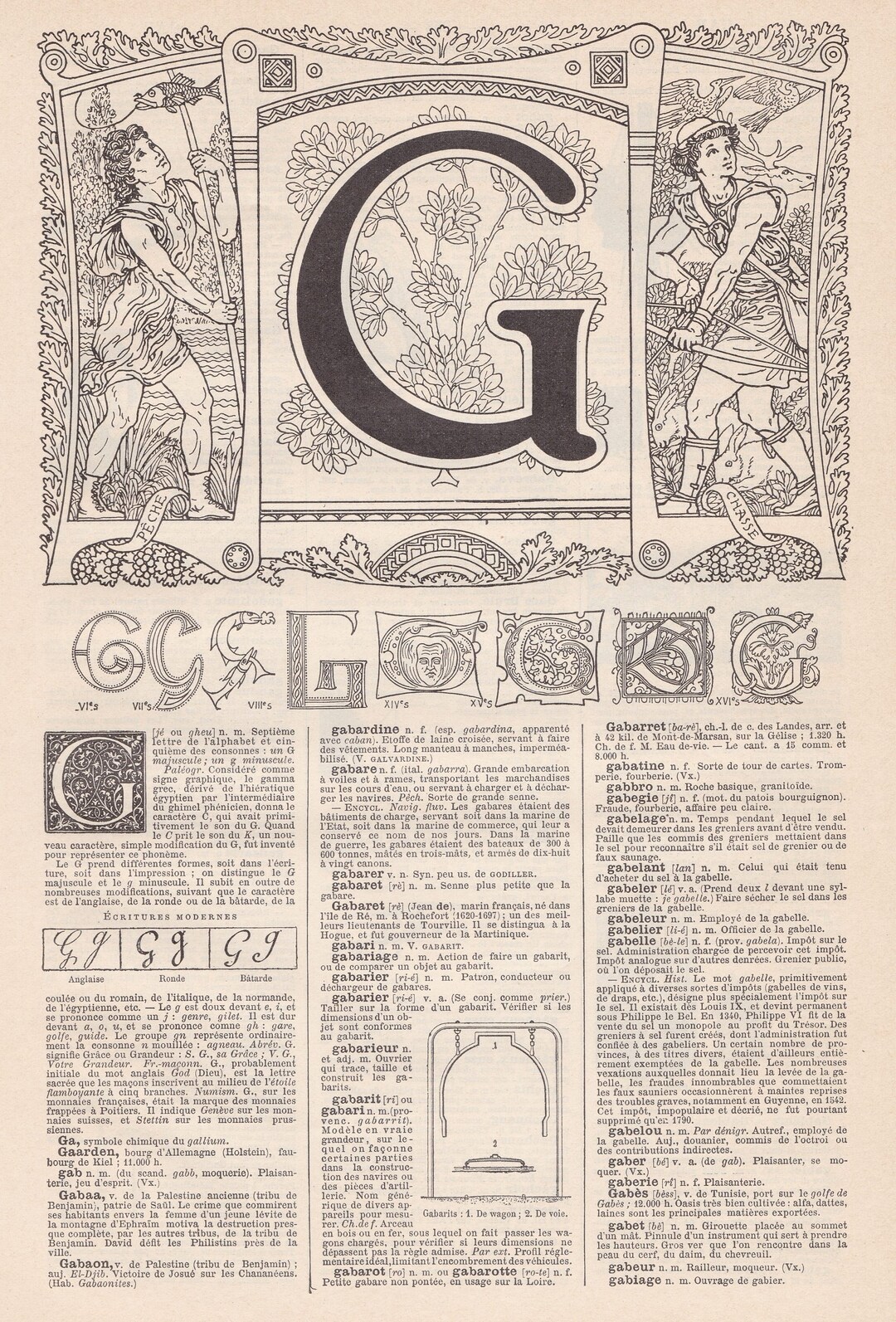 Original French Alphabet Letter G Lithograph From LAROUSSE Nouveau ...