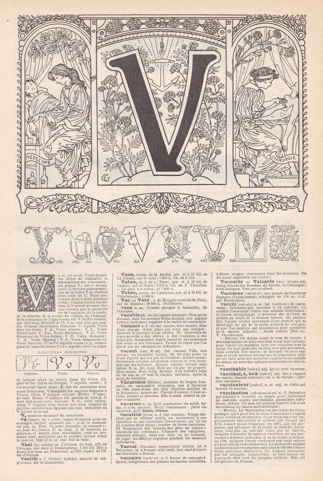 Lettre V de l'Alphabet Français Originale Lithographie de LAROUSSE ...