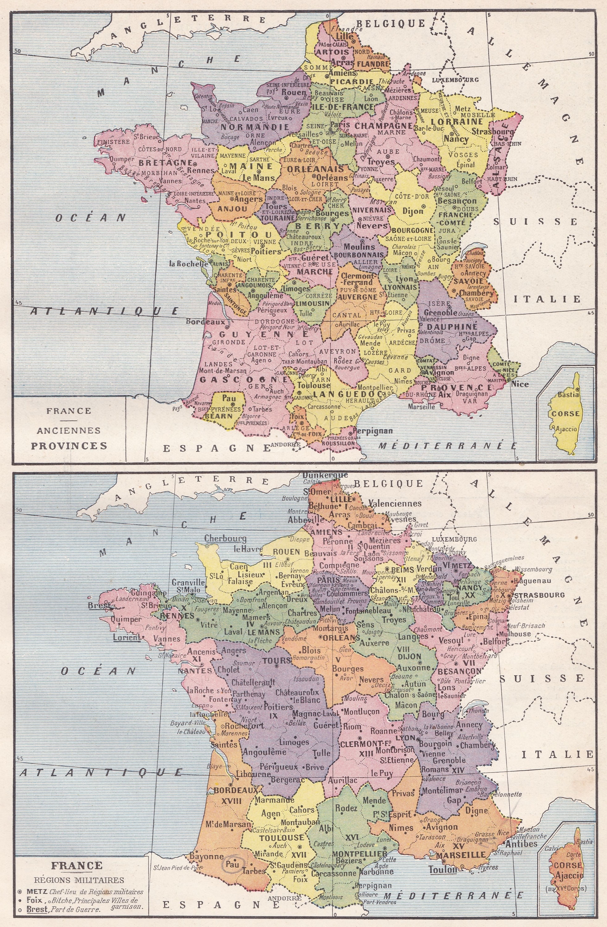 Vintage Map of France Regions and Military Centres Original 1939 French ...