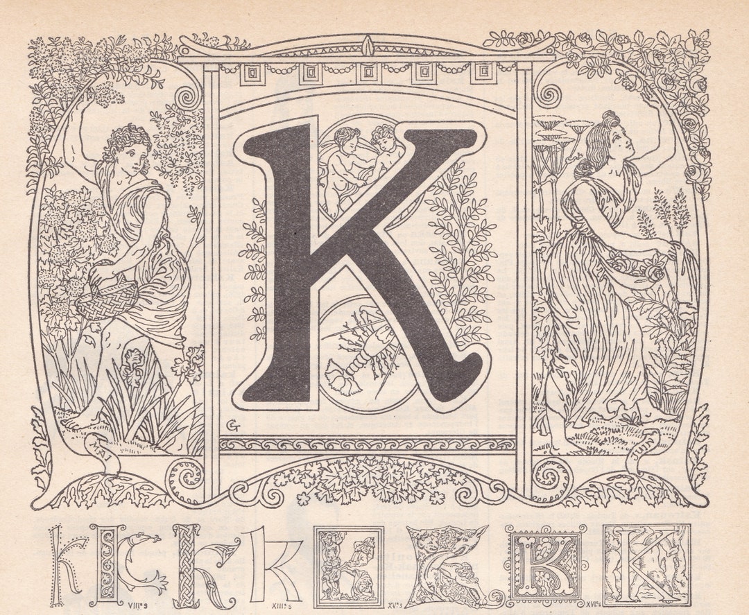 Original French Alphabet Letter K Lithograph From Larousse Illustré ...