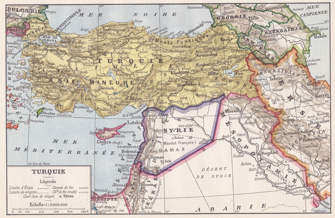 Buy Vintage Map of Turkey Syria Original 1939 French Lithograph From ...
