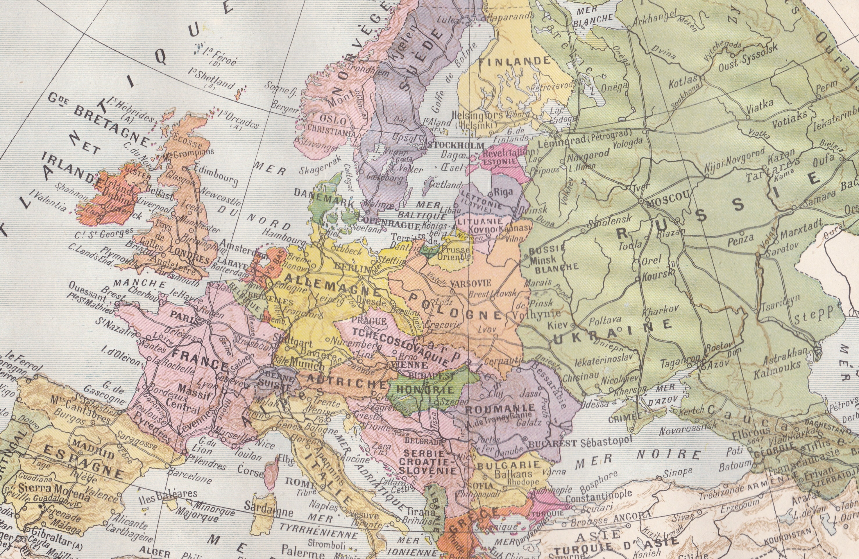 Original French Map of Europe Lithograph From LAROUSSE Nouveau Larousse ...