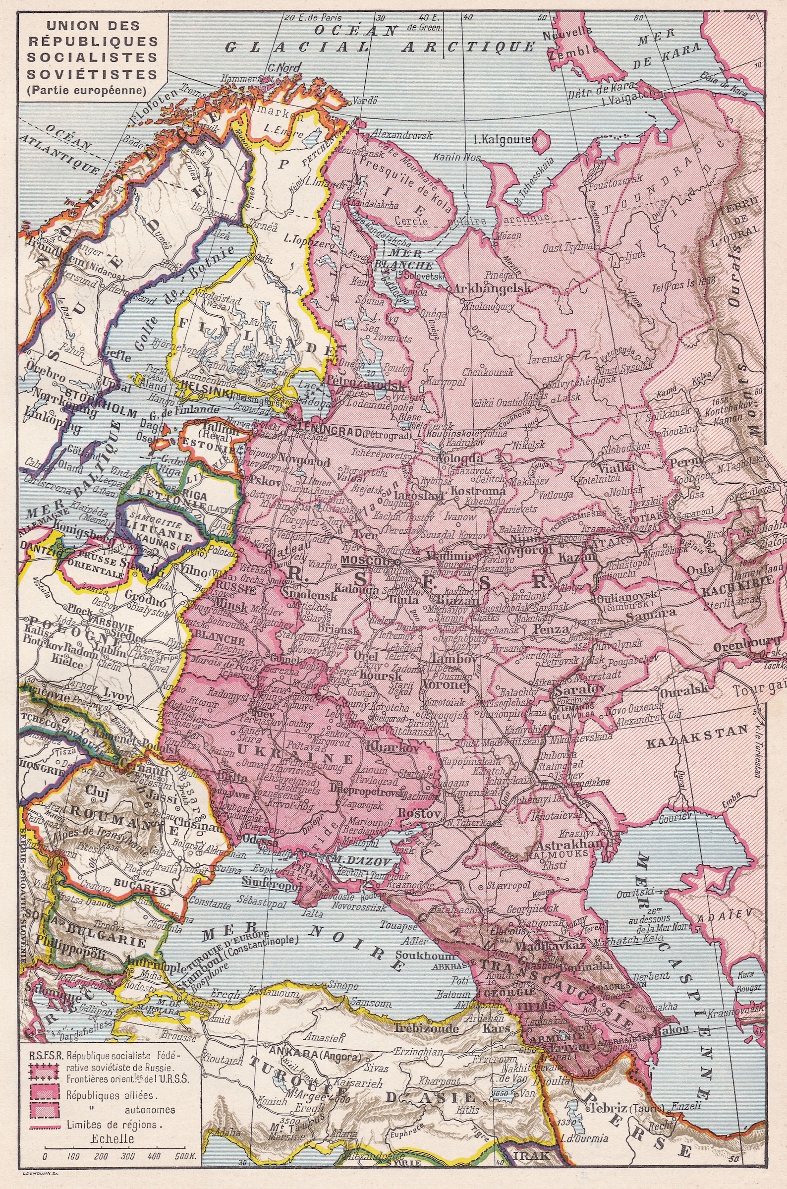 Vintage Map of Russia Original 1939 French Lithograph From LAROUSSE ...