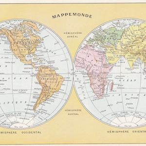 Original French Map of the World Lithograph From LAROUSSE Nouveau ...