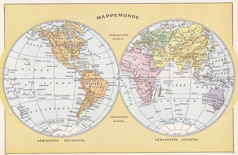 Original French Map of the World Lithograph From LAROUSSE Nouveau ...
