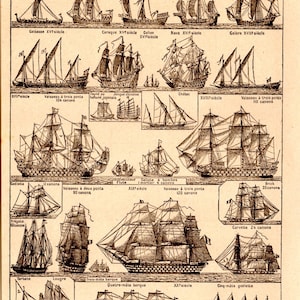 Original French Marine Ships Ocean Sea Navy Lithograph From LAROUSSE ...