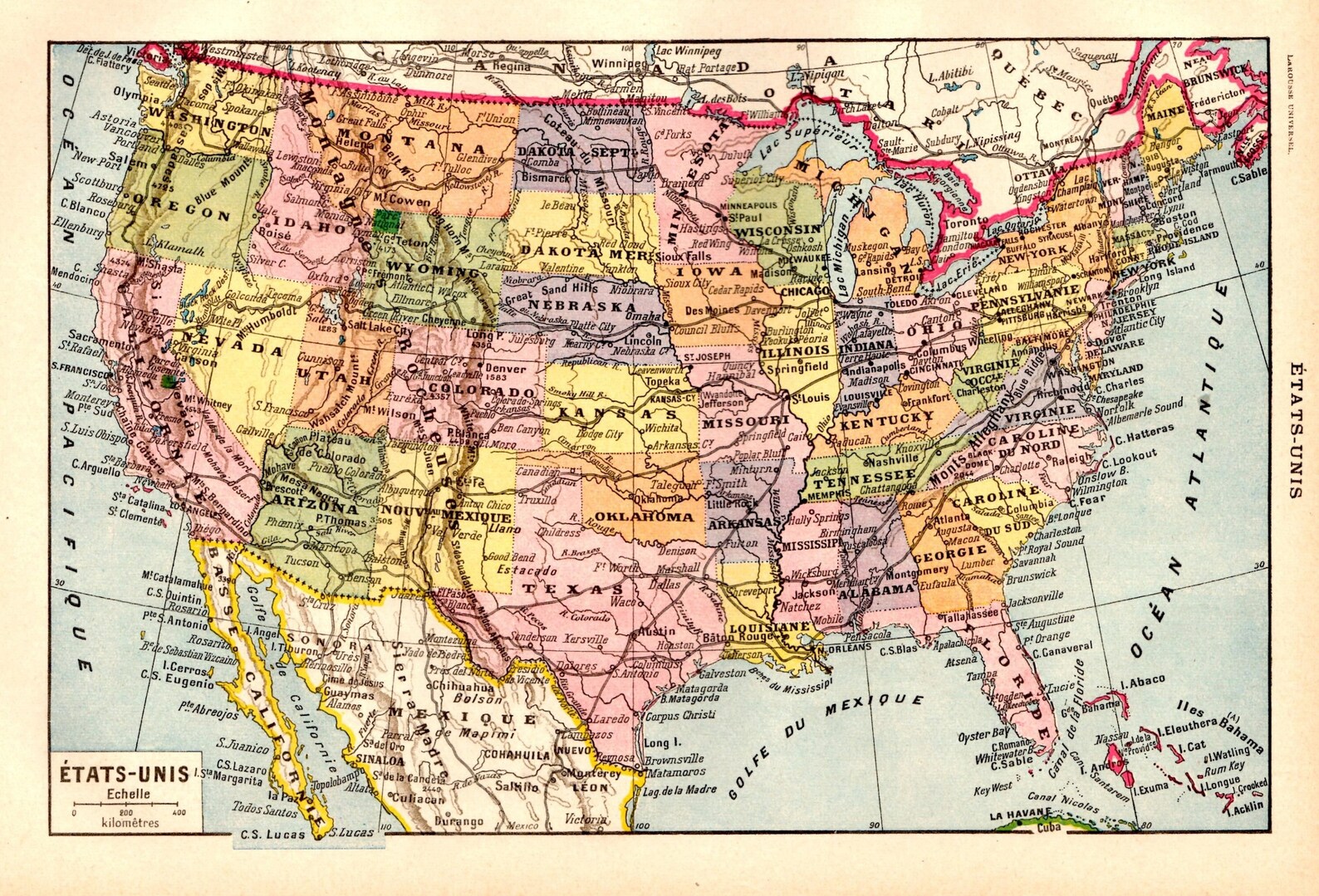 Original French United States of America USA Map Lithograph From ...