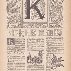 Original French Alphabet Letter K Lithograph From LAROUSSE Nouveau ...
