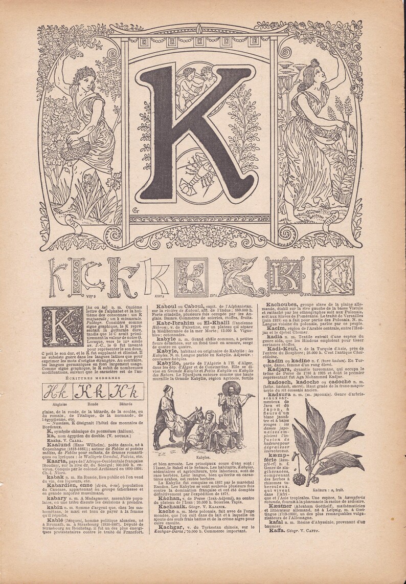 Original French Alphabet Letter K Lithograph From LAROUSSE Nouveau ...