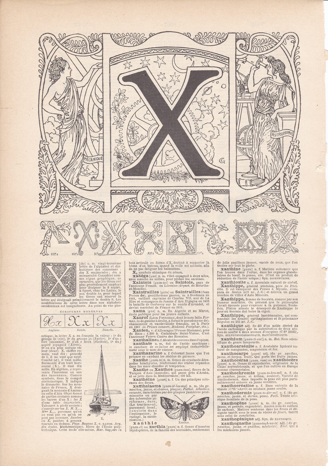 Original French Alphabet Letter X Lithograph From LAROUSSE Nouveau ...