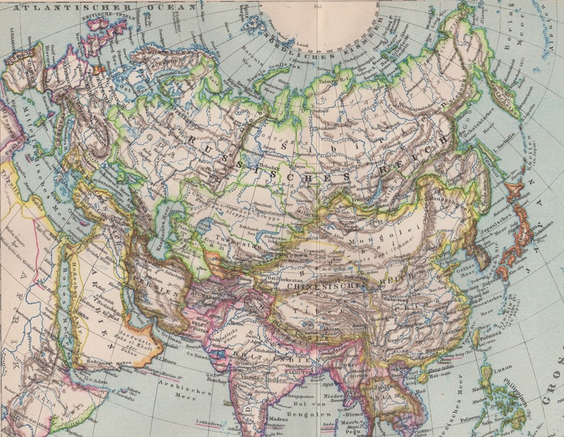 Antique 1900s Political Map of Asia Asian Continent German ...