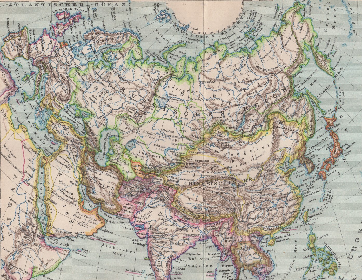 Antique 1900s Political Map of Asia Asian Continent German ...