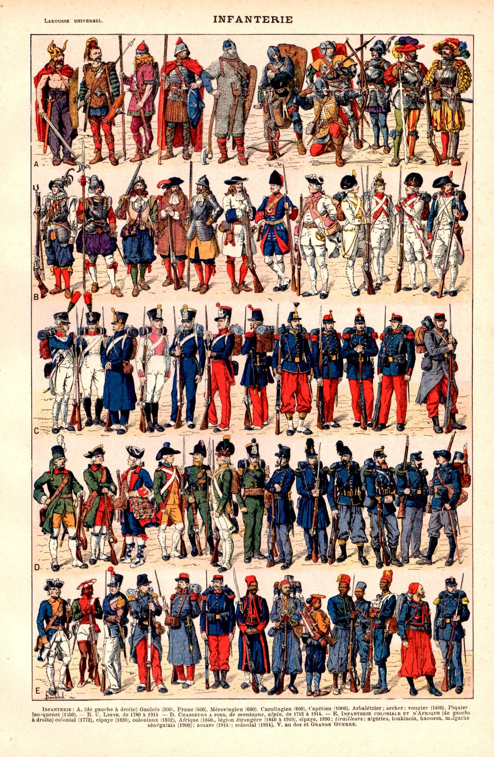 Original French Infantry Army Lithograph From LAROUSSE Nouveau Larousse ...