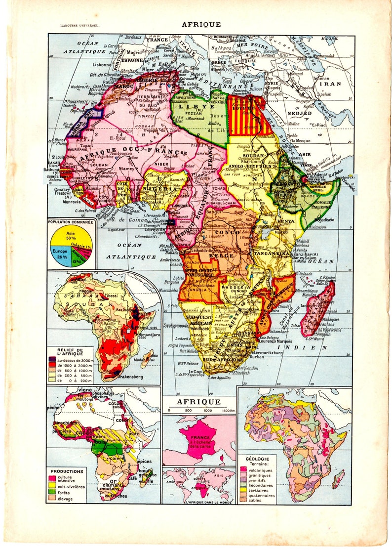 Original French Lithograph Map of Africa From LAROUSSE Nouveau - Etsy