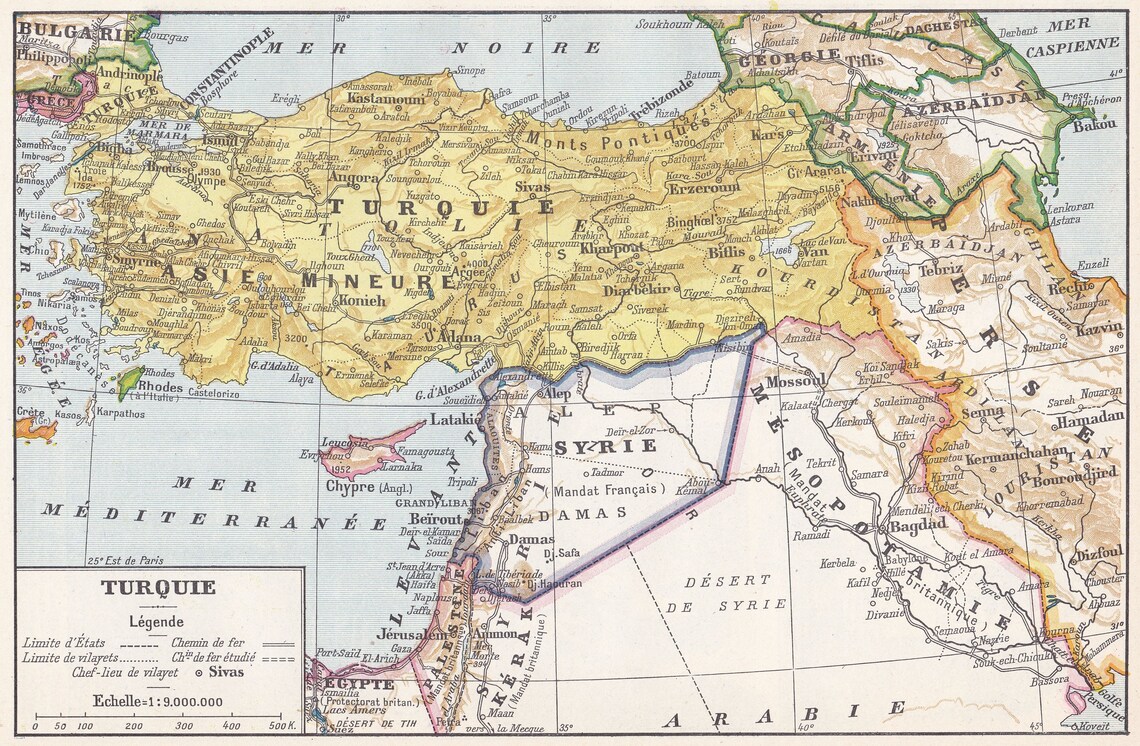 Vintage Map of Turkey Syria Original 1922 French Lithograph From ...