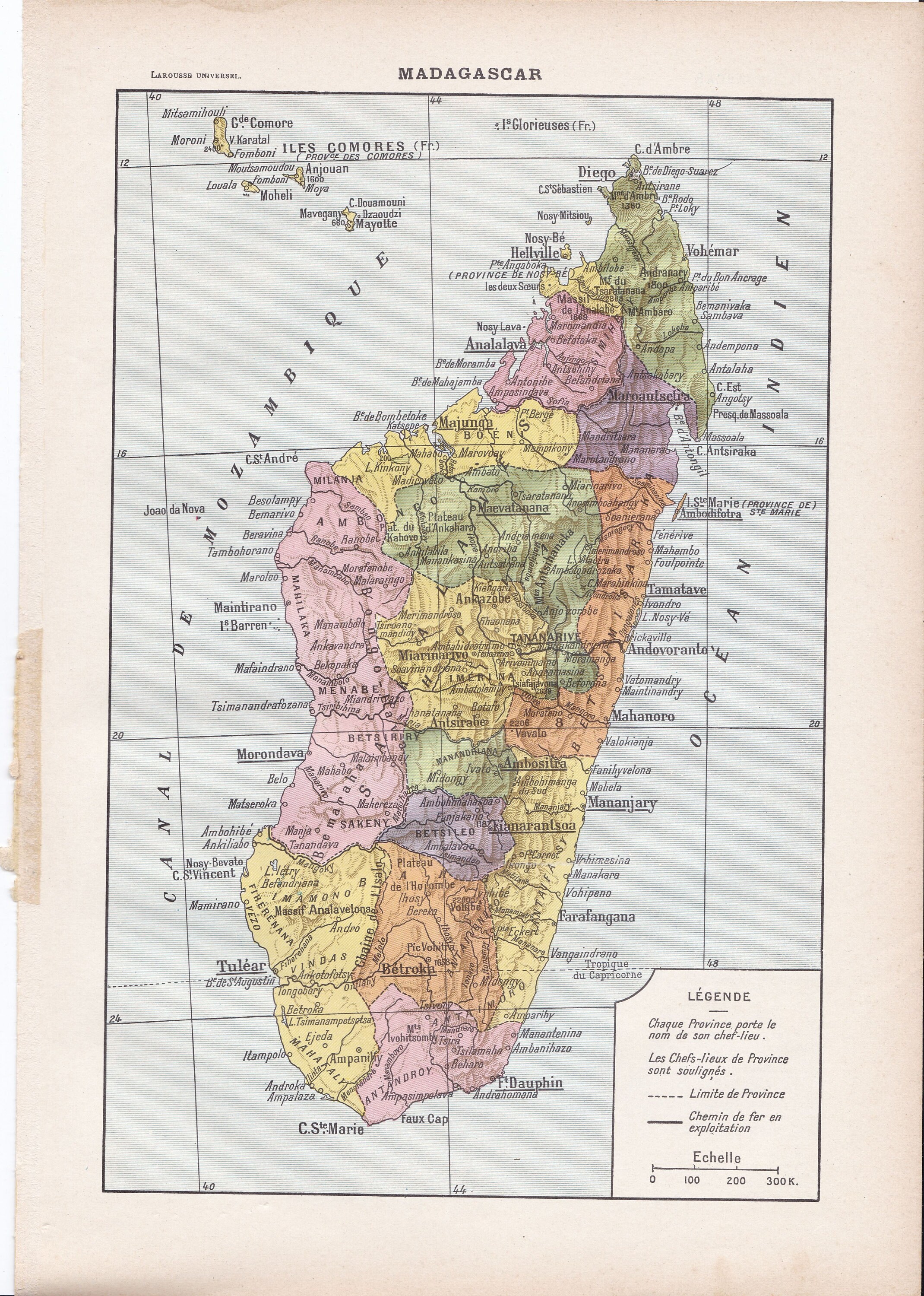 Vintage Map of Madagascar Original 1939 French Lithograph From LAROUSSE ...