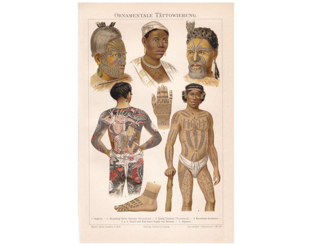 Antique 1895 Tattoo Parlour Decoration Print Art Artist Gift History ...