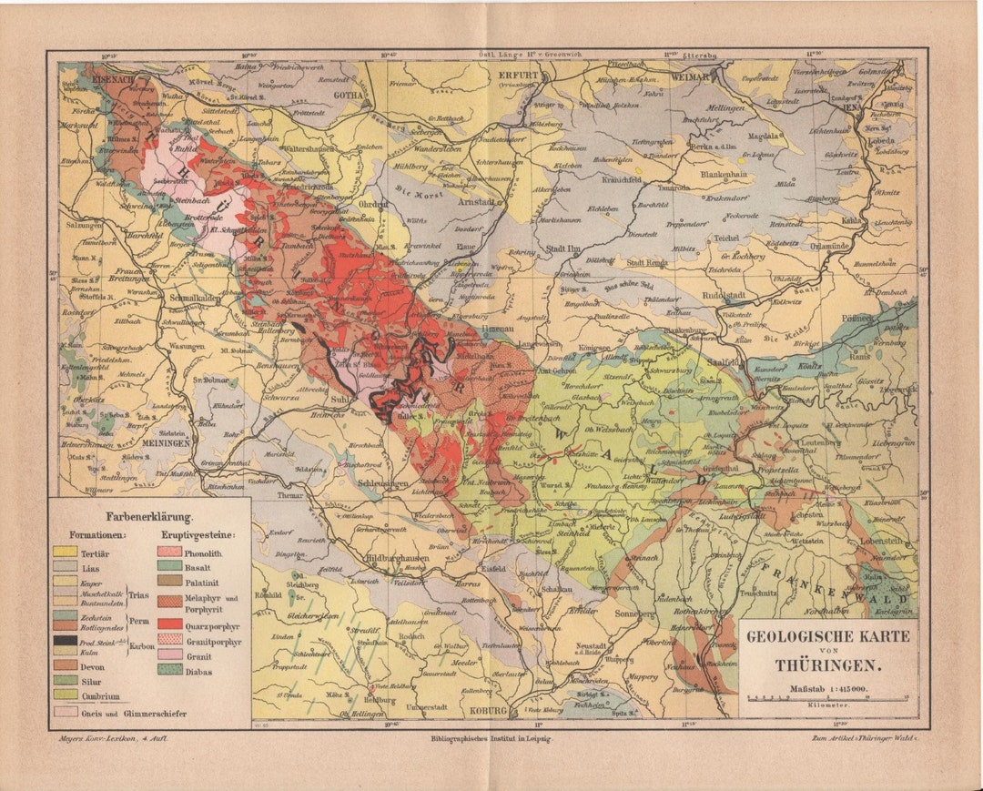Antique 1900s Map of Thuringia Free State of Thuringia German ...