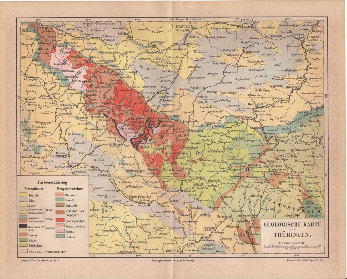 Antique 1900s Map of Thuringia Free State of Thuringia German ...