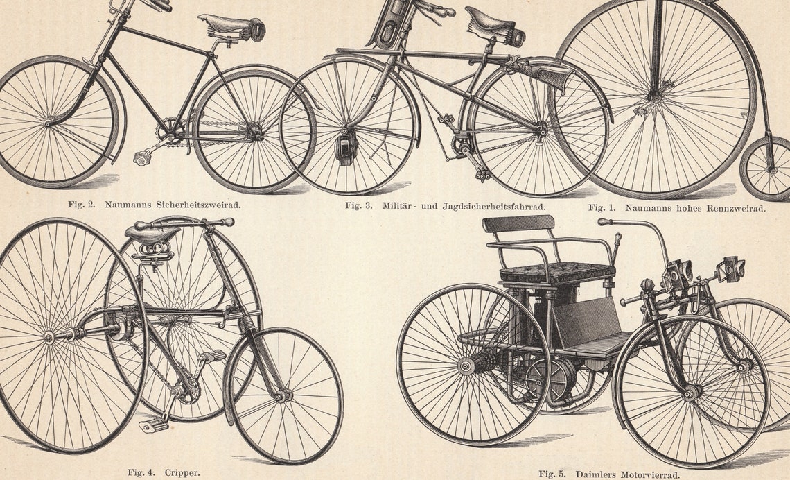 Antique 1895 Bicycles Bike German Chromolithograph Lithograph Print ...