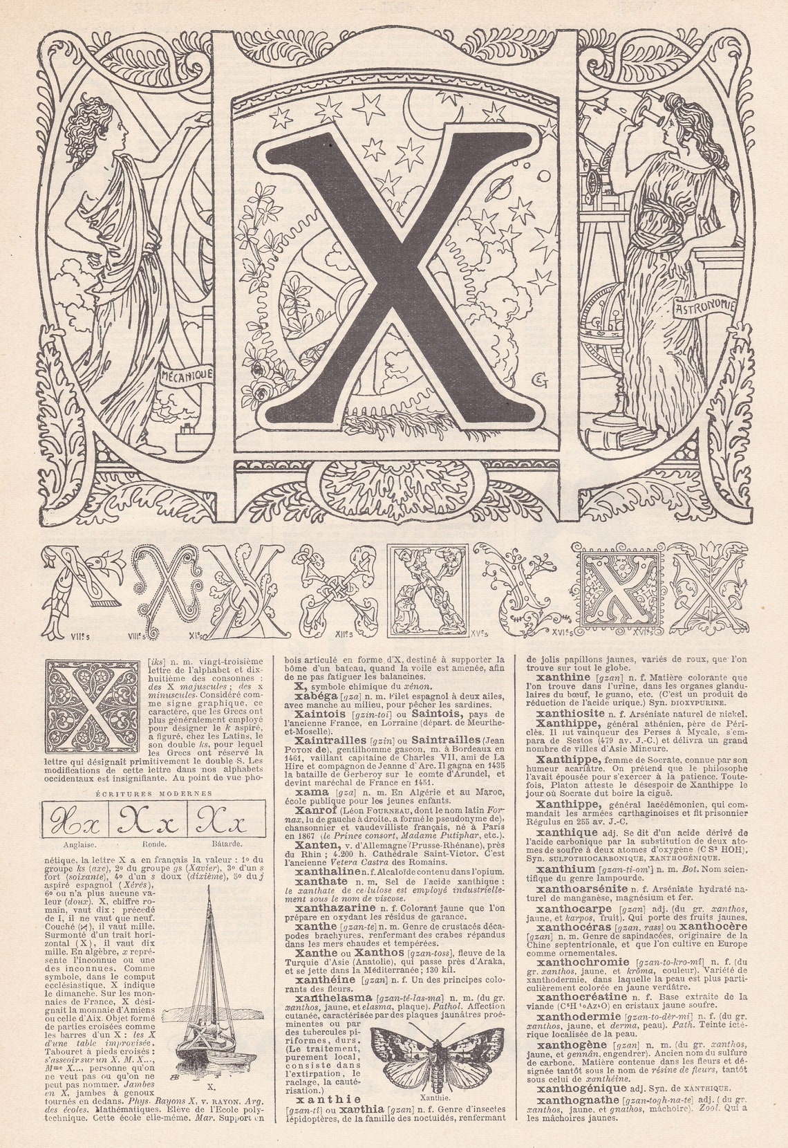 Original French Alphabet Letter X Lithograph From LAROUSSE Nouveau ...