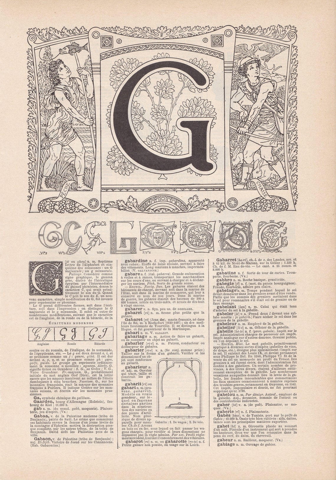 Original French Alphabet Letter G Lithograph From LAROUSSE Nouveau ...