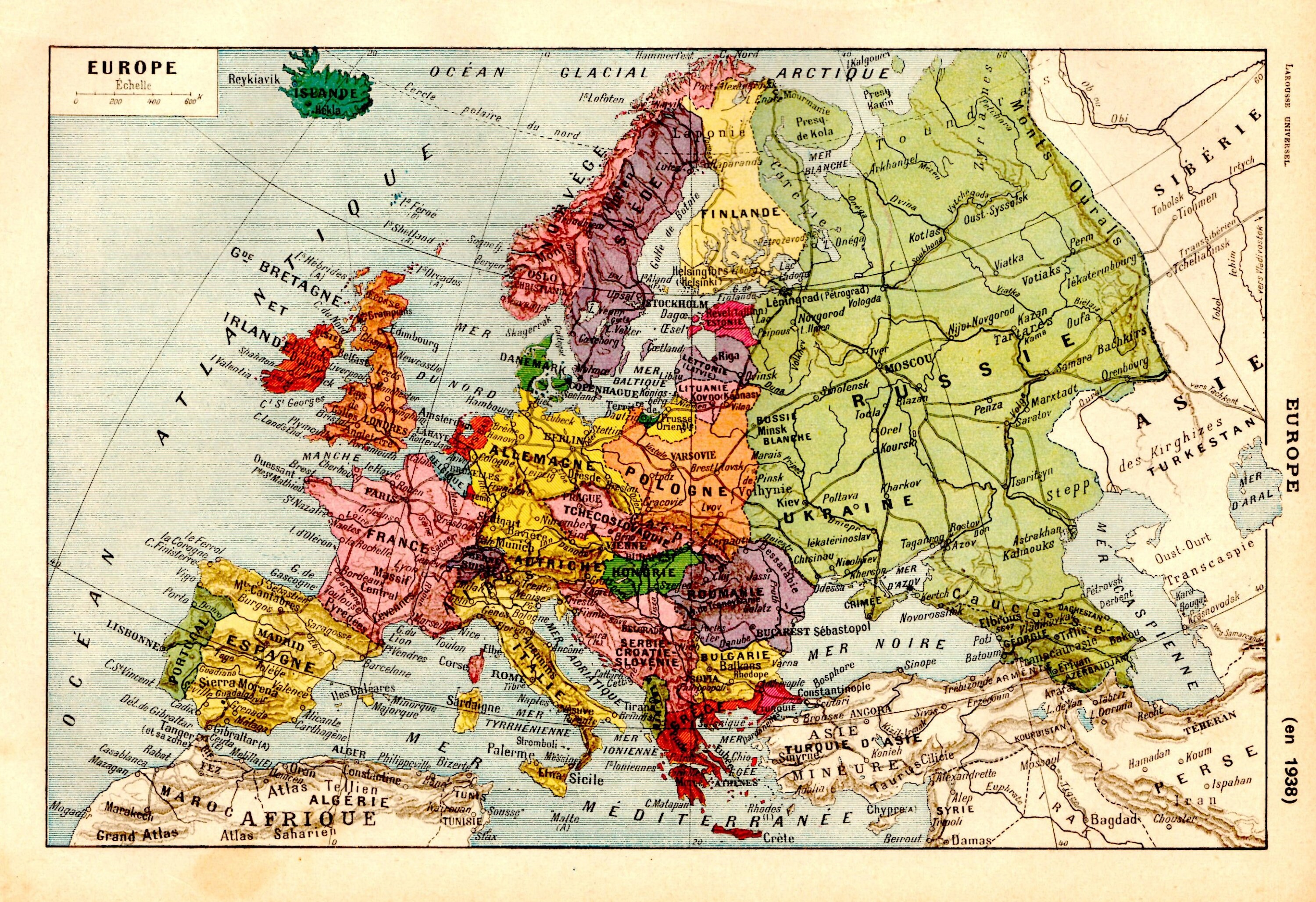Original French Map of Europe Lithograph From LAROUSSE Nouveau Larousse ...