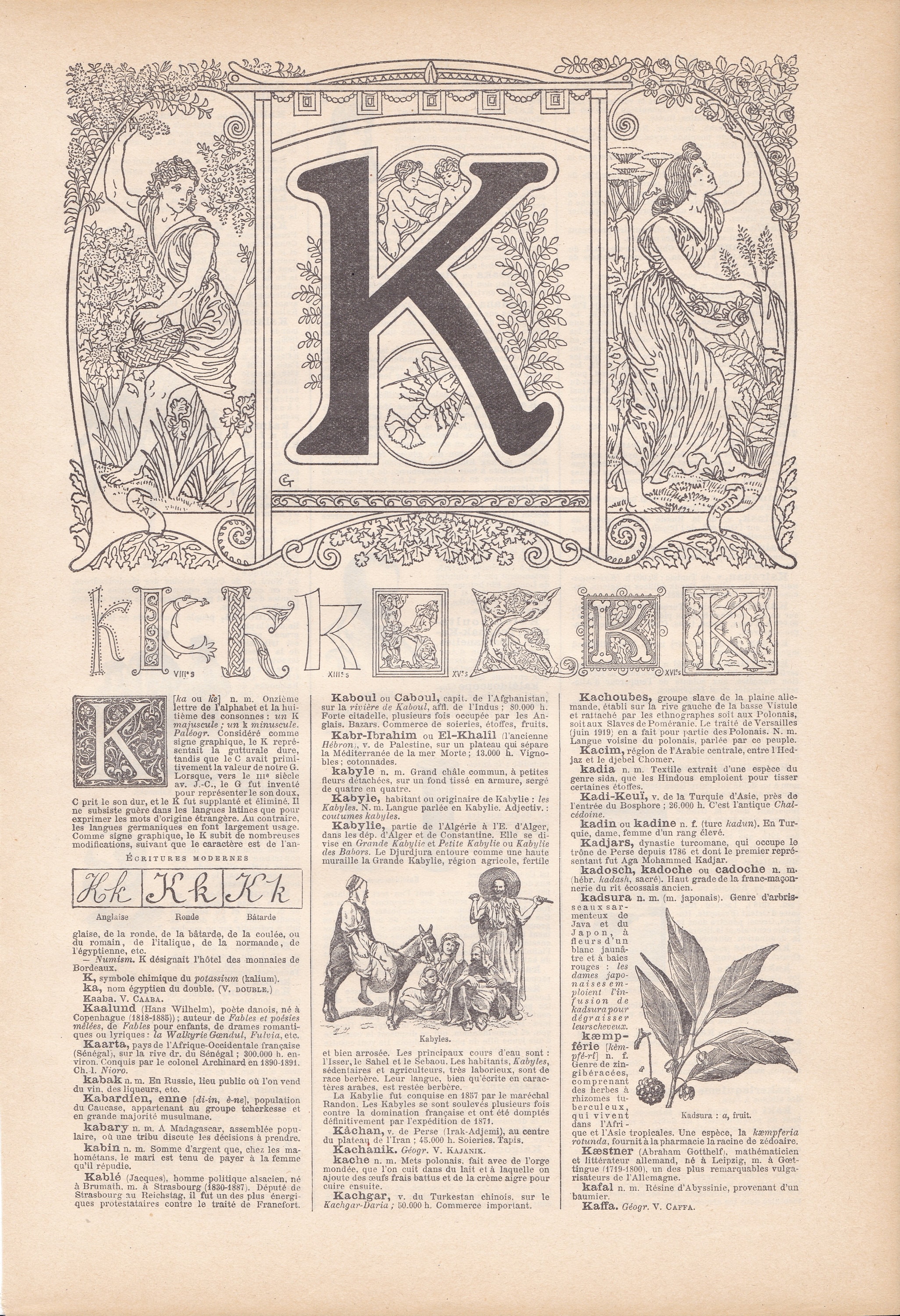 Original French Alphabet Letter K Lithograph From Larousse Illustré ...