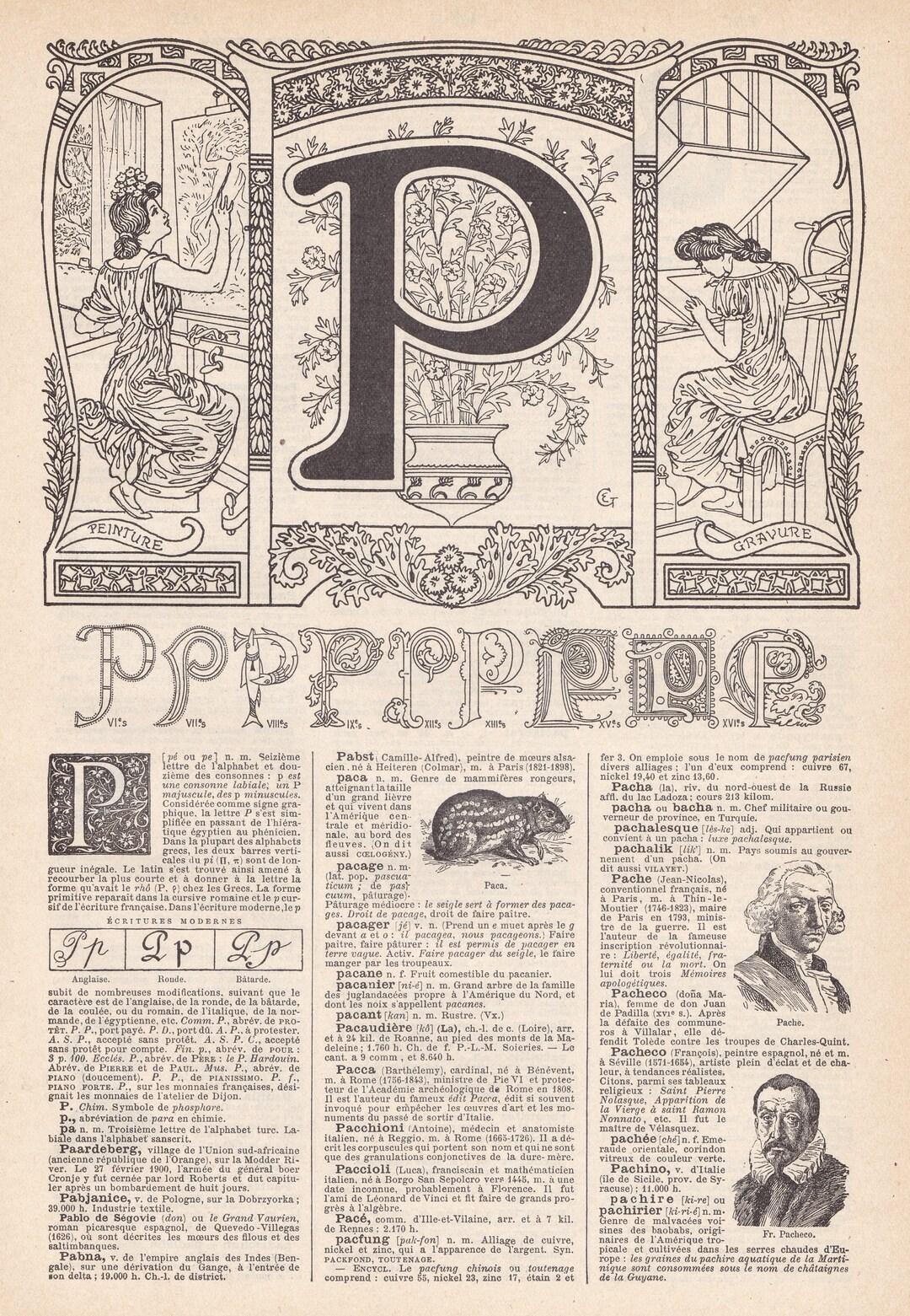 Alphabet Français Original Lettre P Lithographie de LAROUSSE Nouveau ...