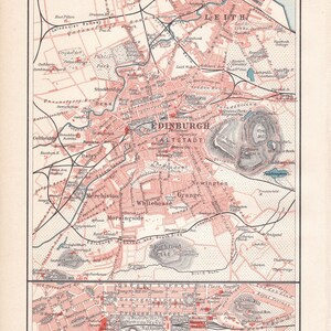 Antique 1895 Map of Edinburgh Scotland German Chromolithograph ...