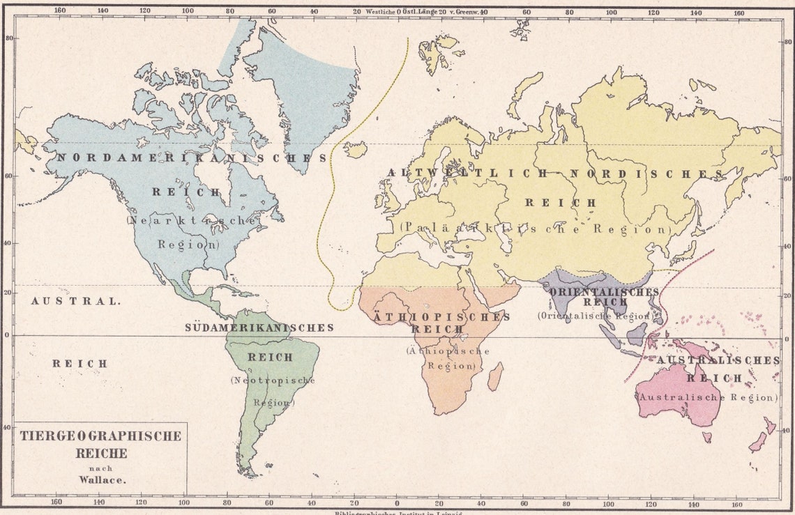 World Animal Distribution Map 1883 Rare Antique Original Print ...