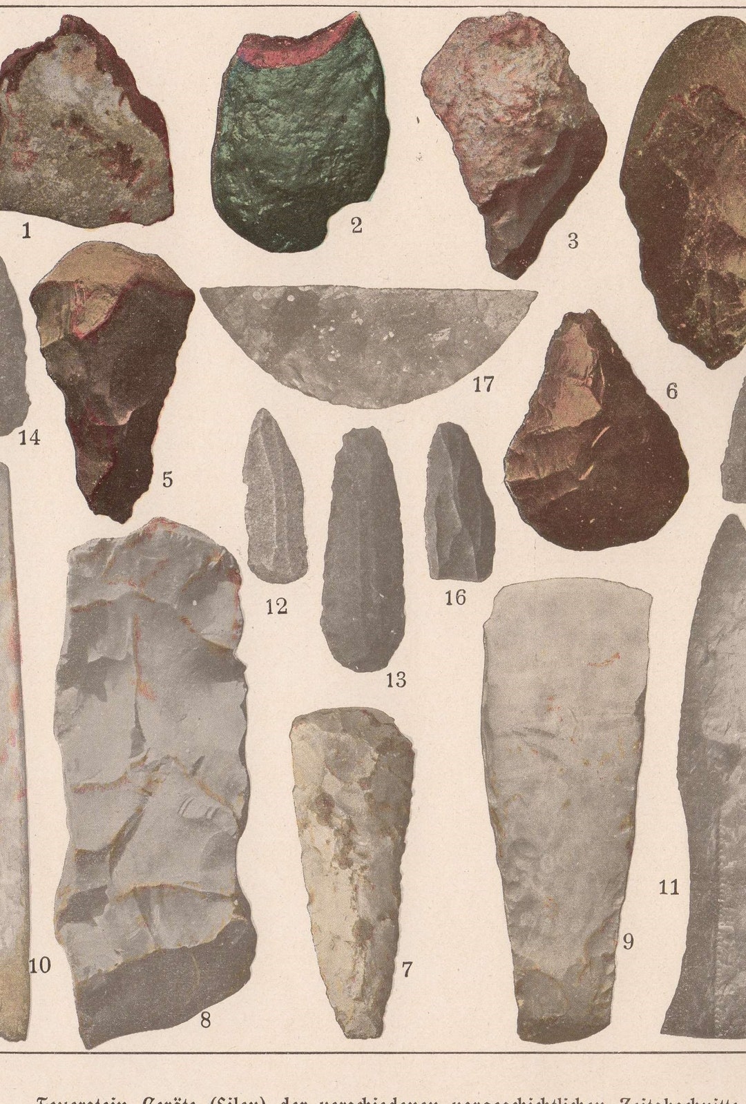 Antique 1900 Prehistoric Flint Tools & Weapons Original German ...