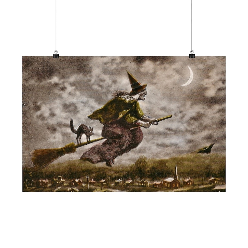 Flying Witch Print | Pendle Witch | Vintage Halloween Witch Poster ...