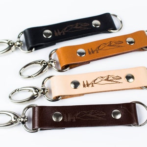 Leather Key Fob With a Carabiner Mountains, Trigger Snap Keychain ...