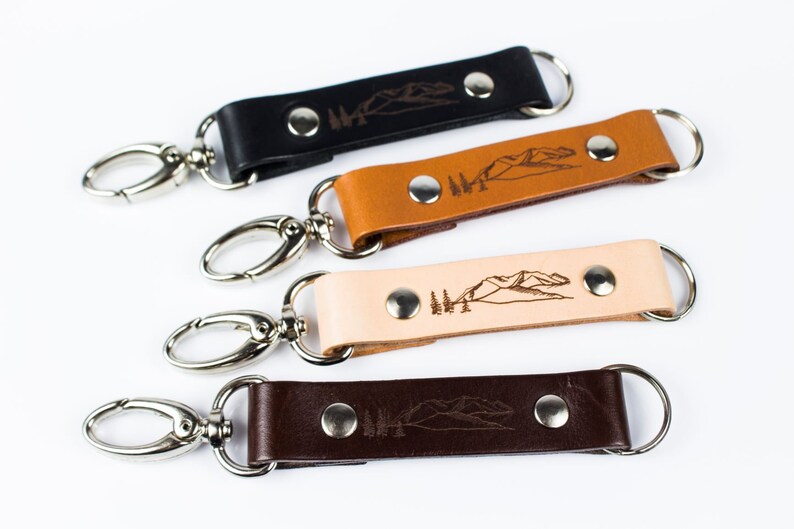 Leather Key Fob With a Carabiner Mountains, Trigger Snap Keychain ...