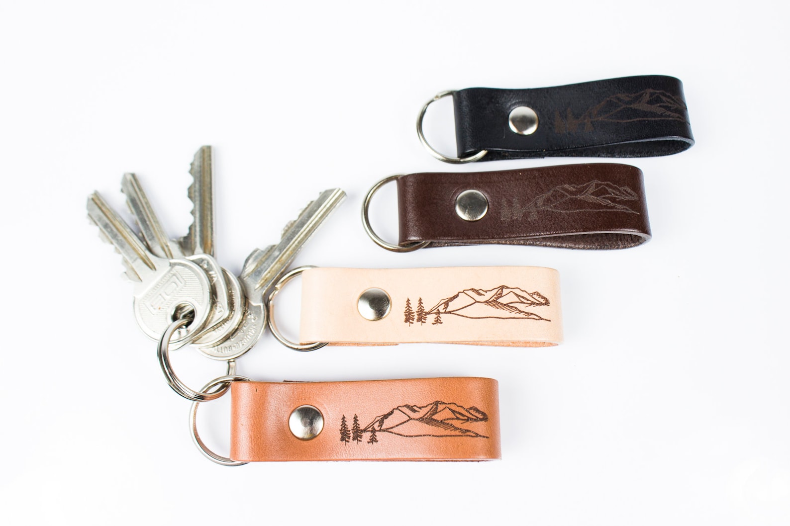 Leather Key Fob - Mountains, Hiking Lover Gift, Mountain Keychain - Etsy