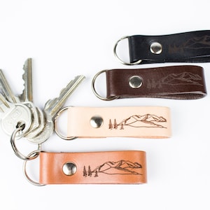 Leather Key Fob Mountains, Hiking Lover Gift, Mountain Keychain - Etsy
