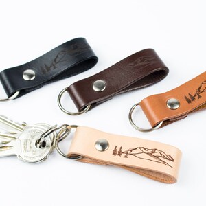 Leather Key Fob - Mountains, Hiking Lover Gift, Mountain Keychain - Etsy