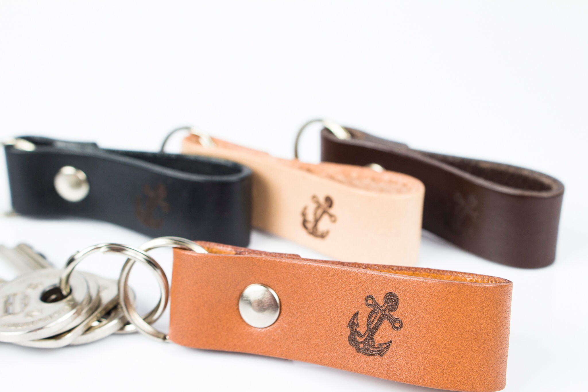 Leather key fob leather keychain Anchor | Etsy