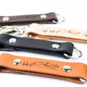 Leather Key Fob With a Carabiner Mountains, Trigger Snap Keychain ...