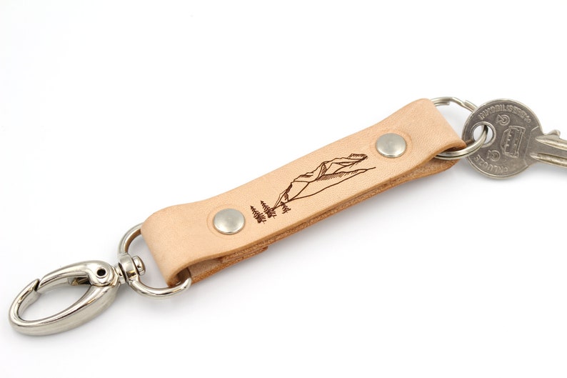 Leather Key Fob With a Carabiner Mountains, Trigger Snap Keychain ...