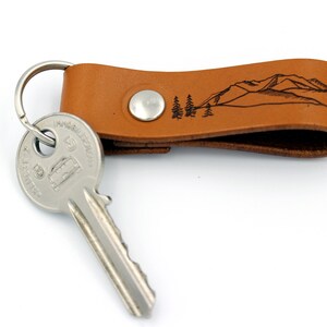 Leather Key Fob Mountains, Hiking Lover Gift, Mountain Keychain - Etsy