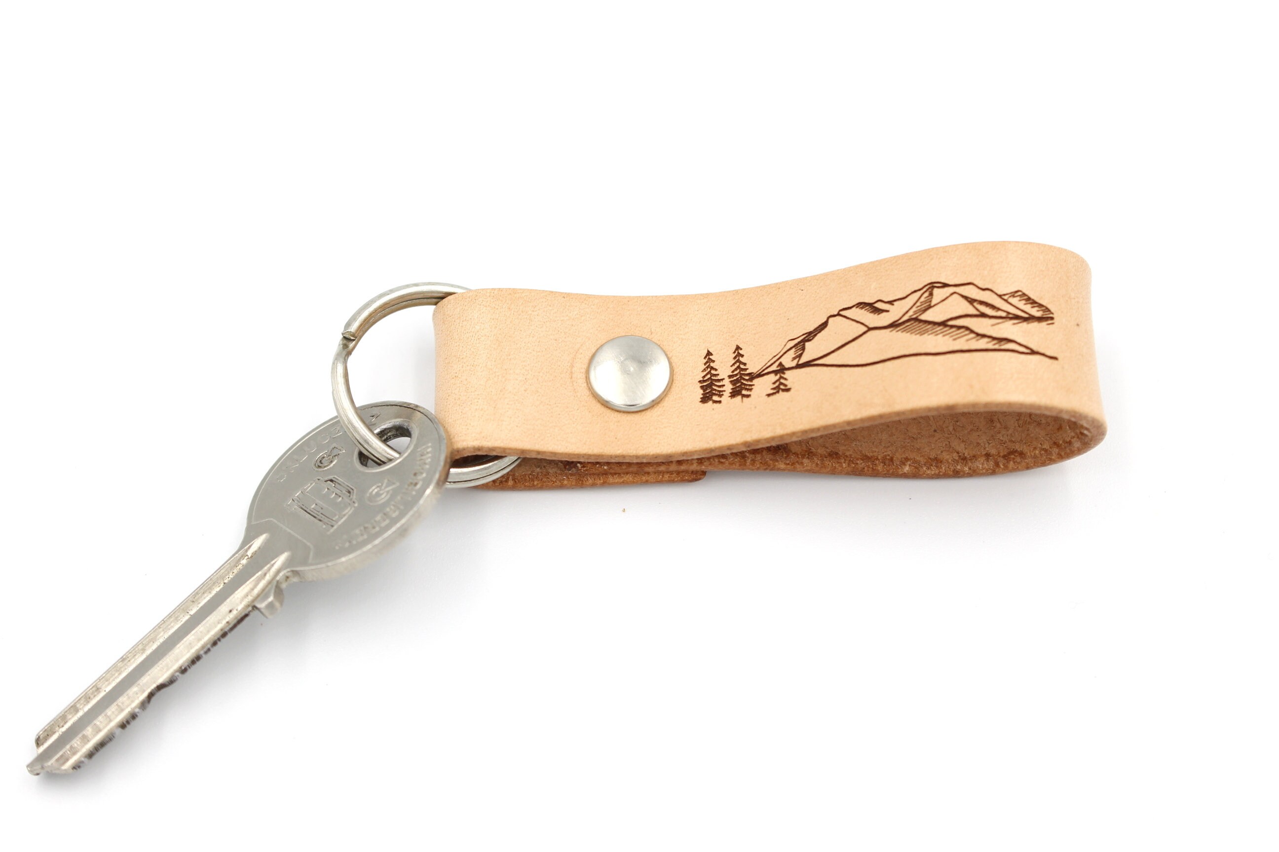 Leather Key Fob - Mountains, Hiking Lover Gift, Mountain Keychain - Etsy