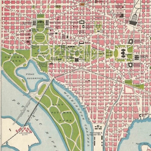 Antique Washington DC City Map 1800s Home Decor Vintage Prints Colour ...