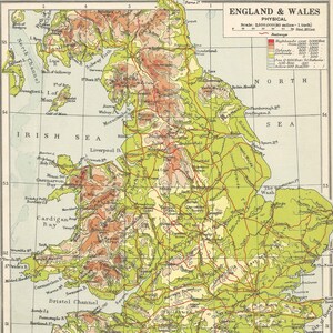 England & Wales 1930s British Isles UK Contour Map Antique - Etsy