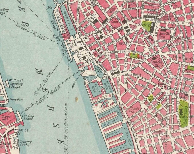 Liverpool Antique City Map 1900s Home Decor Vintage Prints Colour Great ...