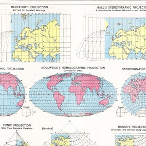 Map Projections and Relief Representation World Map for Home Decor ...